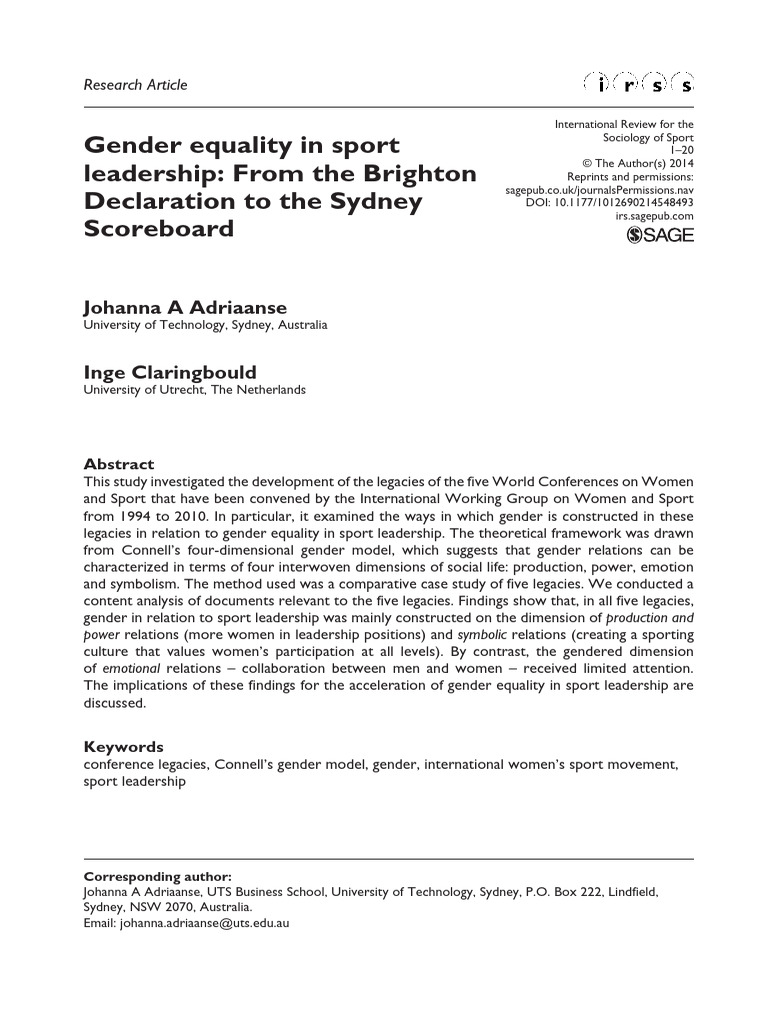 Gender Equality in Sport Leadership-From The Brighton Declaration To ...
