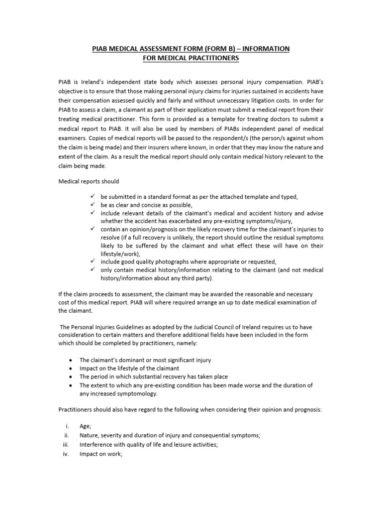 Piab Medical Form Form B PDF | PDF | Pain | Headache