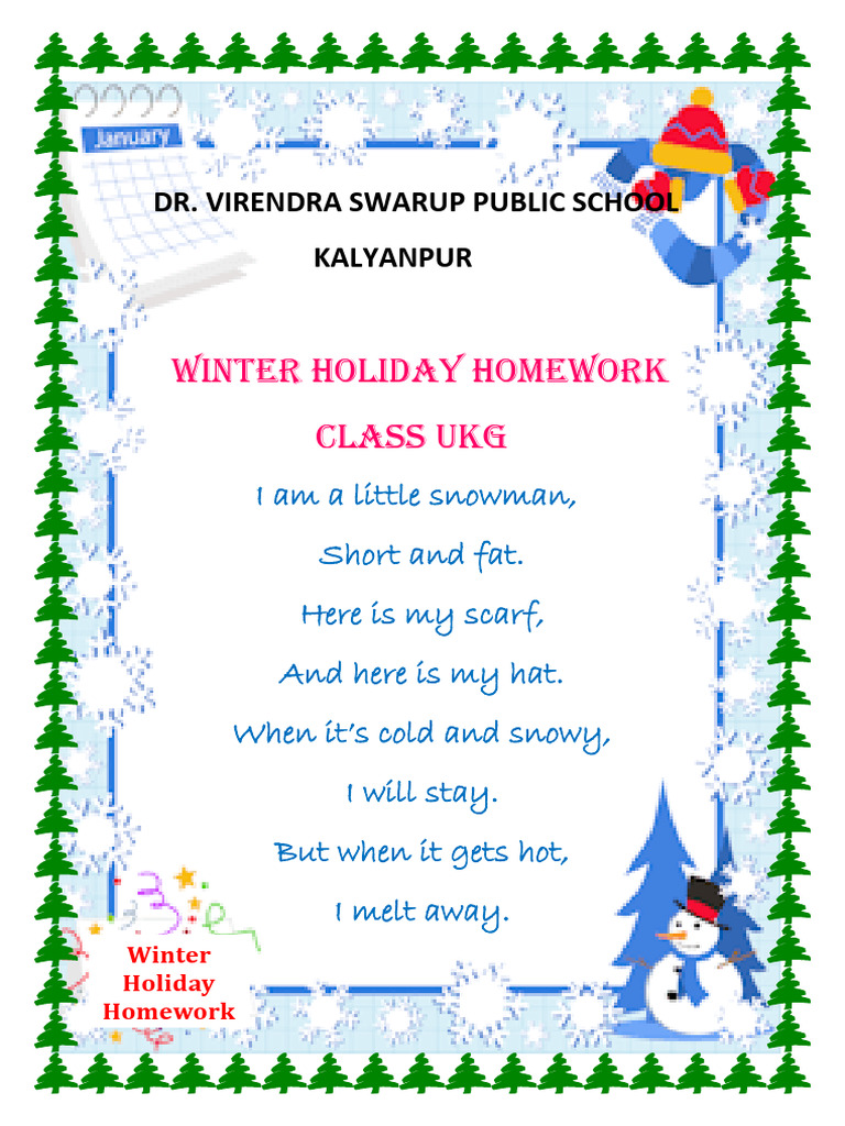Winter Holiday Homework UKG | PDF