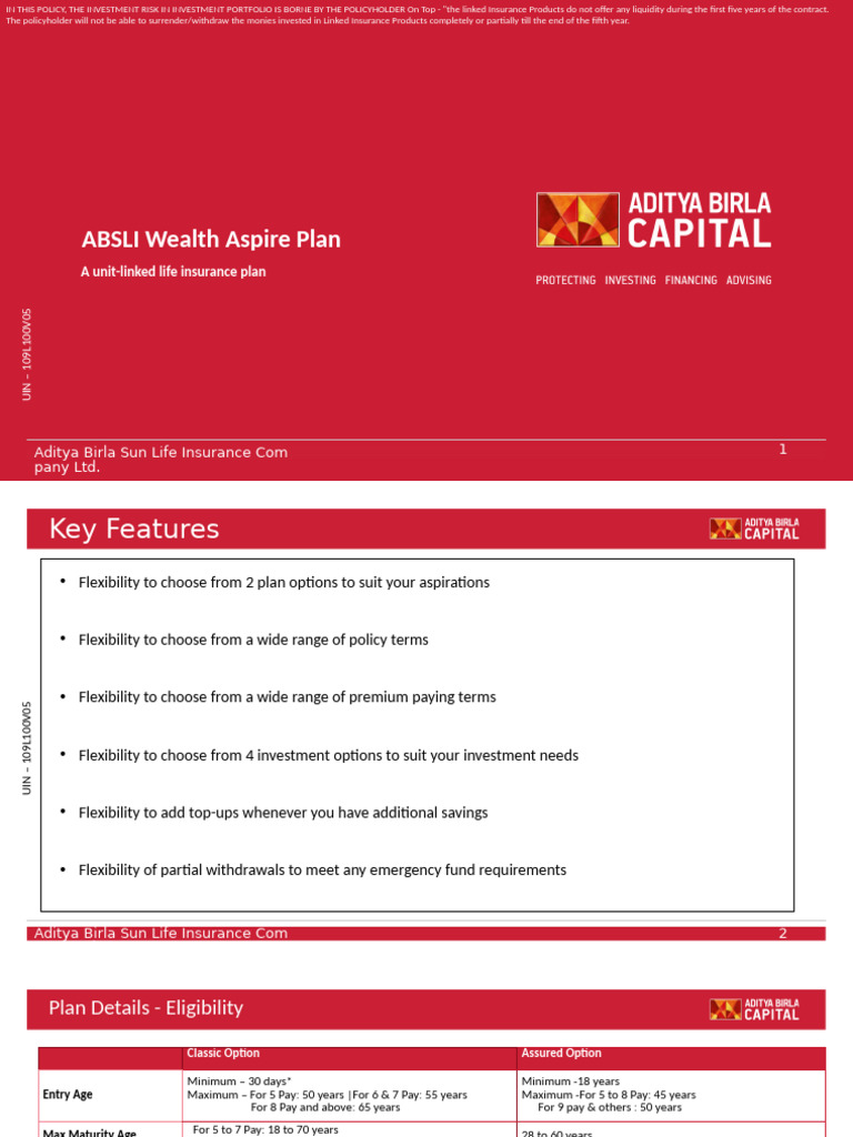 ABSLI Wealth Aspire Plan Presentation | PDF | Insurance | Life Insurance