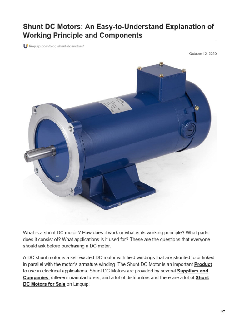 Shunt DC Motors An Easy To Understand Explanation of Working Principle ...