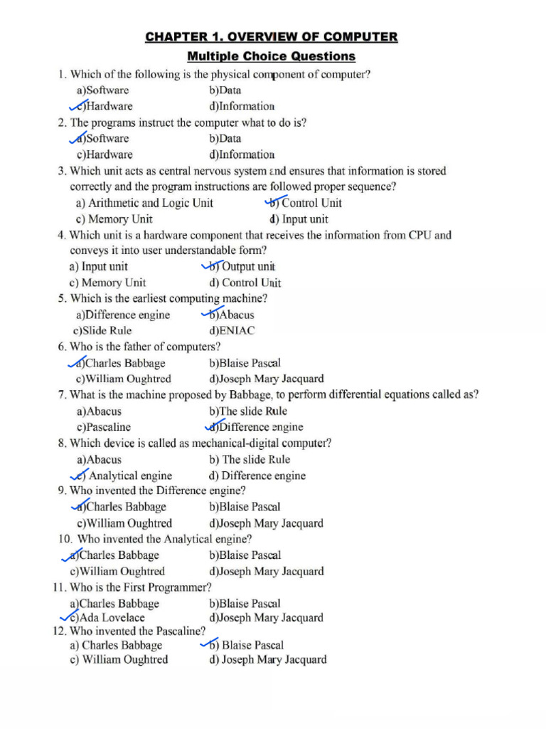 1st Puc Computer Science Mcq Questions Chapter 1 Fundamentals of ...
