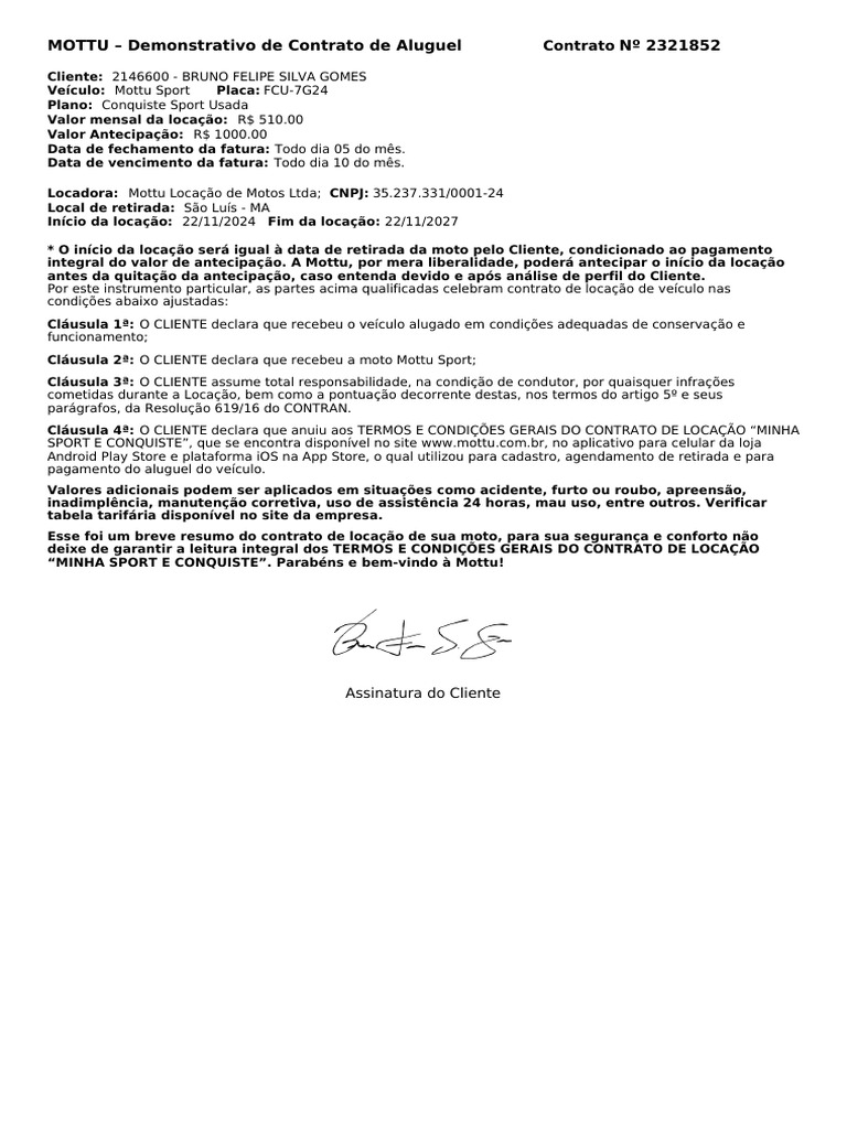 Contrato de Aluguel Mottu Conquiste | PDF