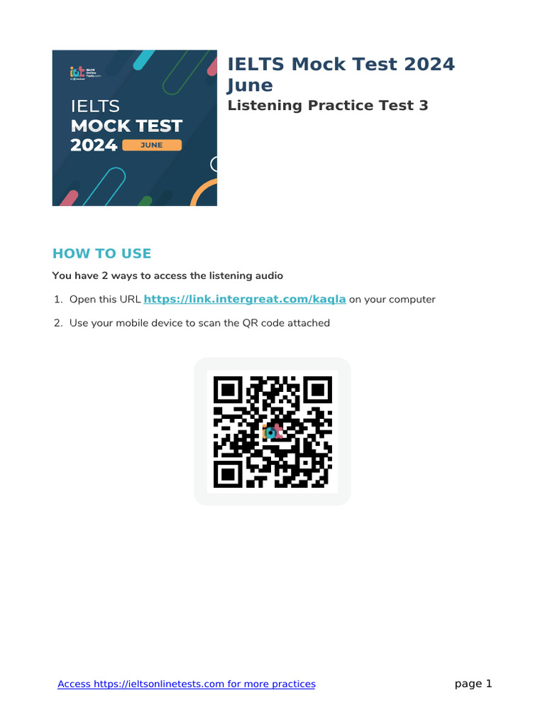 IELTS 2024 Mock Test Listening Practice | PDF | Bus | Rain