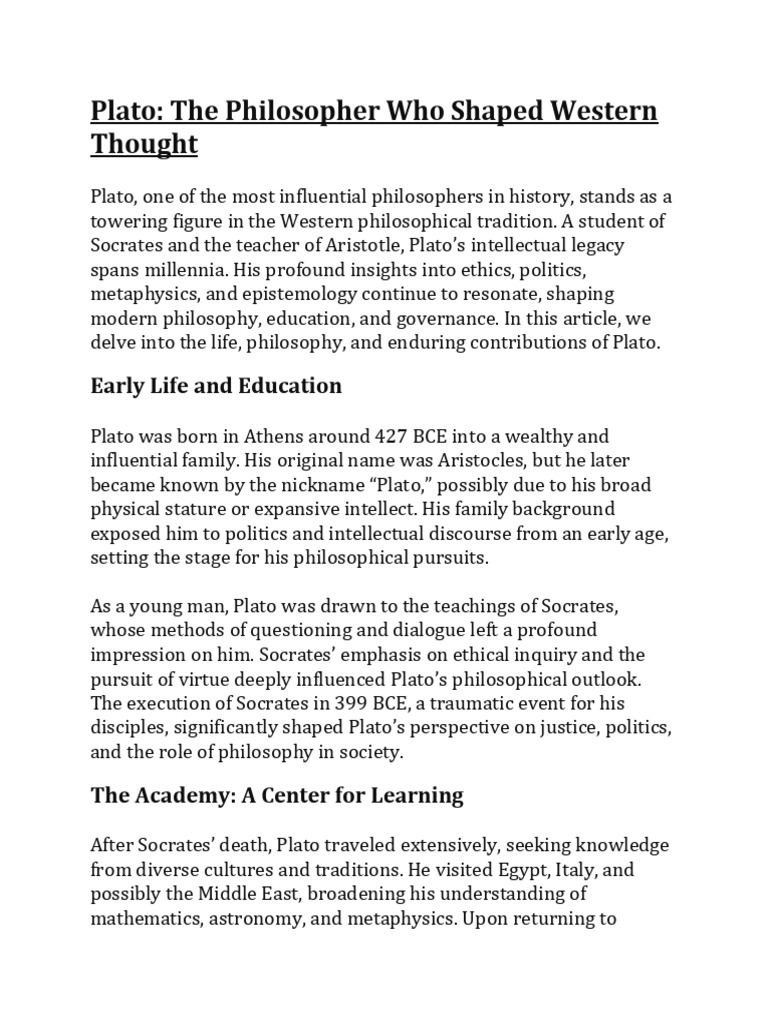 Plato's Impact on Western Thought | PDF | Plato | Socrates