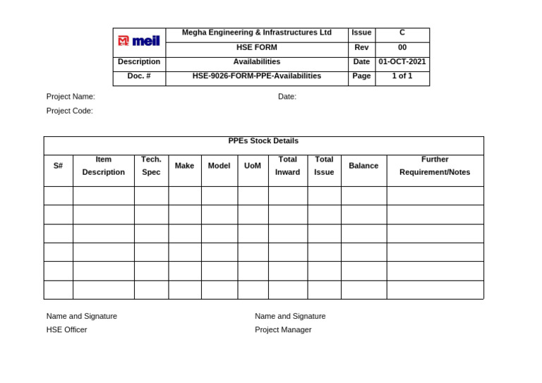 HSE-9026-FORM-PPE-Availabilities-00 | PDF