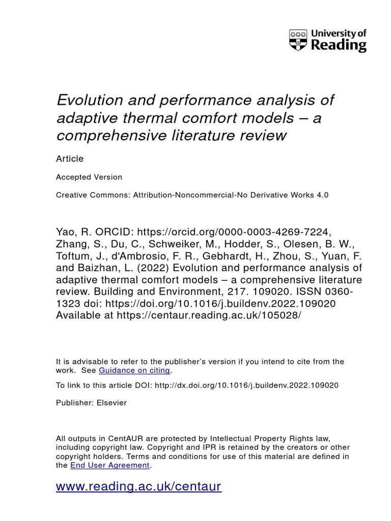 Review Paper - Adaptive Thermal Comfort BAE | PDF