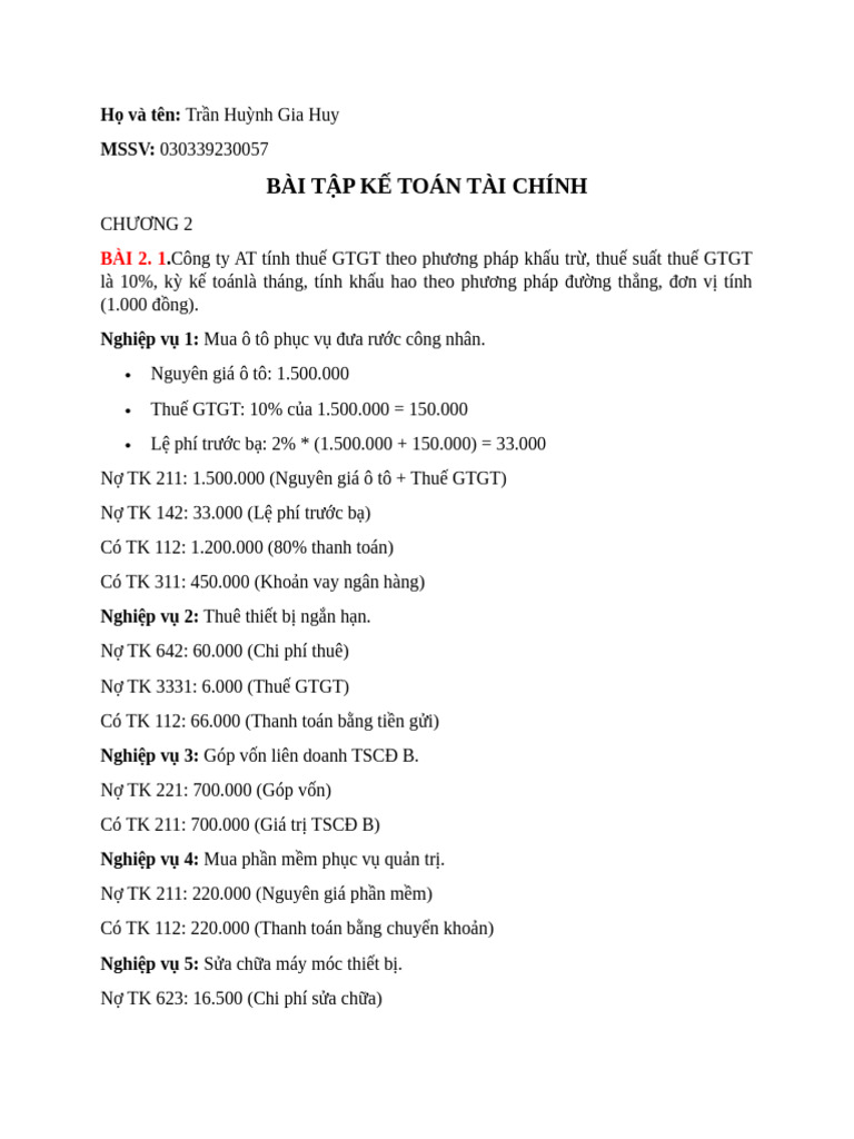 BT KTTC Chương 2 | PDF
