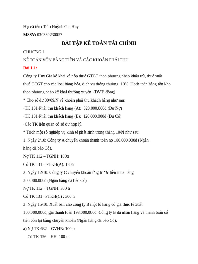 BT Chương 1 KTTC | PDF