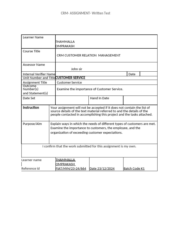 CRM Written Assignment | PDF | Usability | Customer Relationship Management