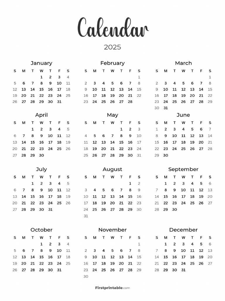 Printable 2025 Calendar Template 01 - Firstprintable - Com | PDF
