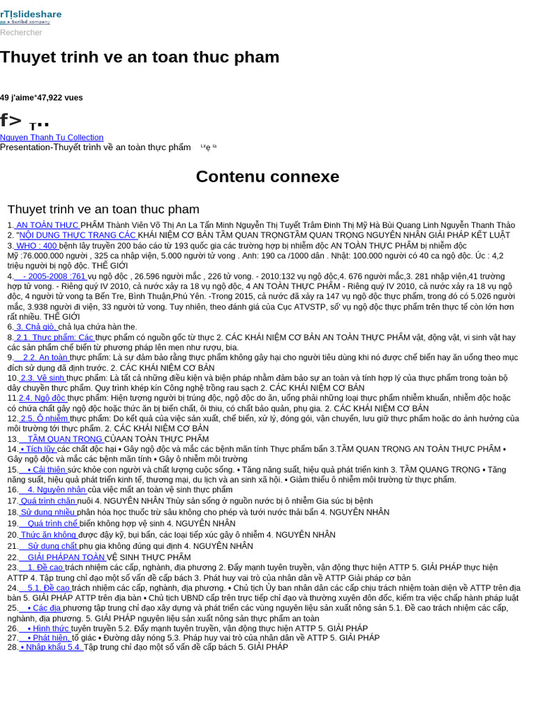 Thuyet Trinh Ve An Toan Thuc Pham | PDF