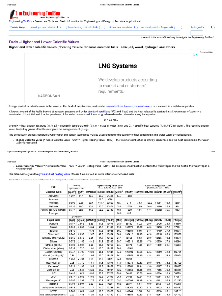 Fuel Calorific Values Explained | PDF | Energy Technology | Nature