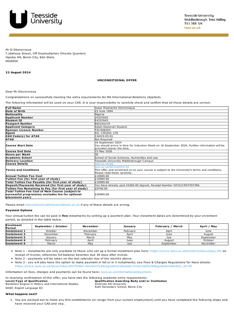 MA International Relations Offer Details | PDF