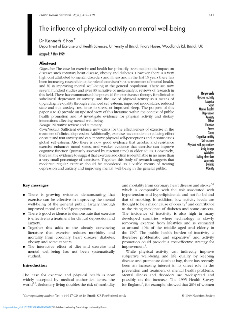 The Influence of Physical Activity On Mental Well Being | PDF | Mental ...