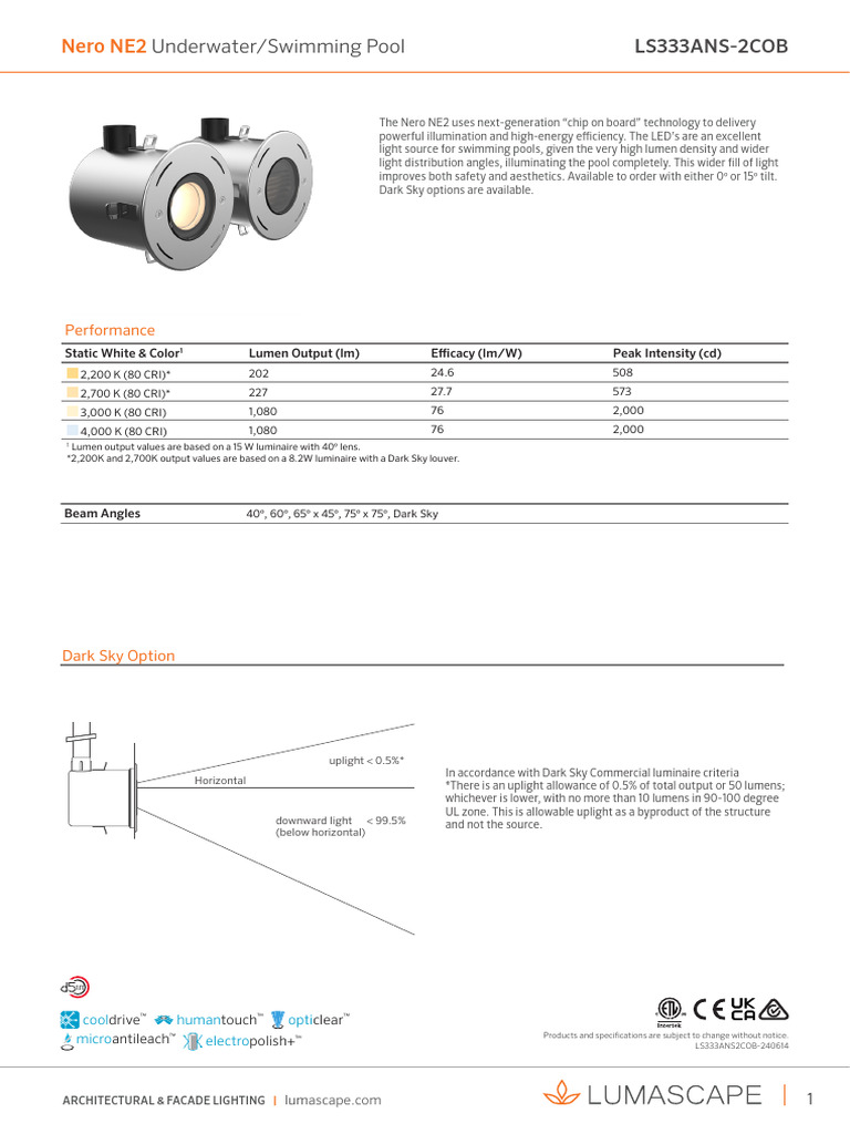 Lumascape Underwater Ls333ans-2cob (15w) | PDF | Power Supply | Alternating Current