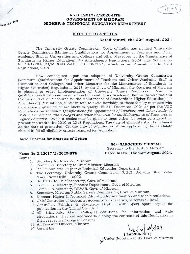 UGC 4th Amendment Notification Mizoram | PDF