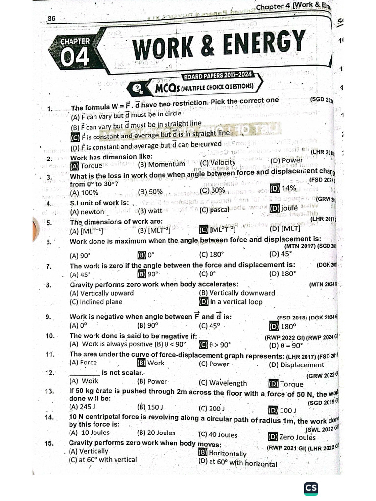 Chapter 4 MCQS (Physics) | PDF
