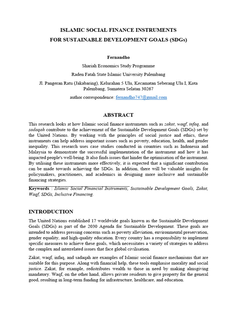 Islamic Social Finance Instruments for Sdgs | PDF | Sustainable ...