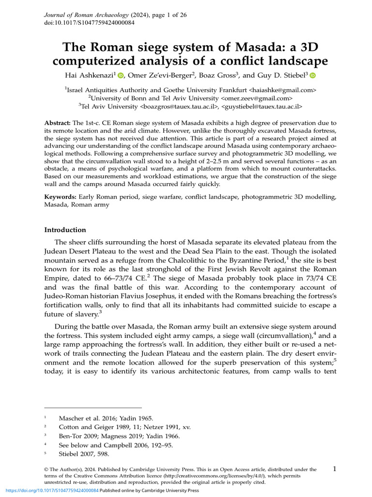 Ashkenazi Et Al 2024 The-Roman-Siege-System-Of-Masada-A-3d-Computerized-Analysis-Of-A-Conflict ...