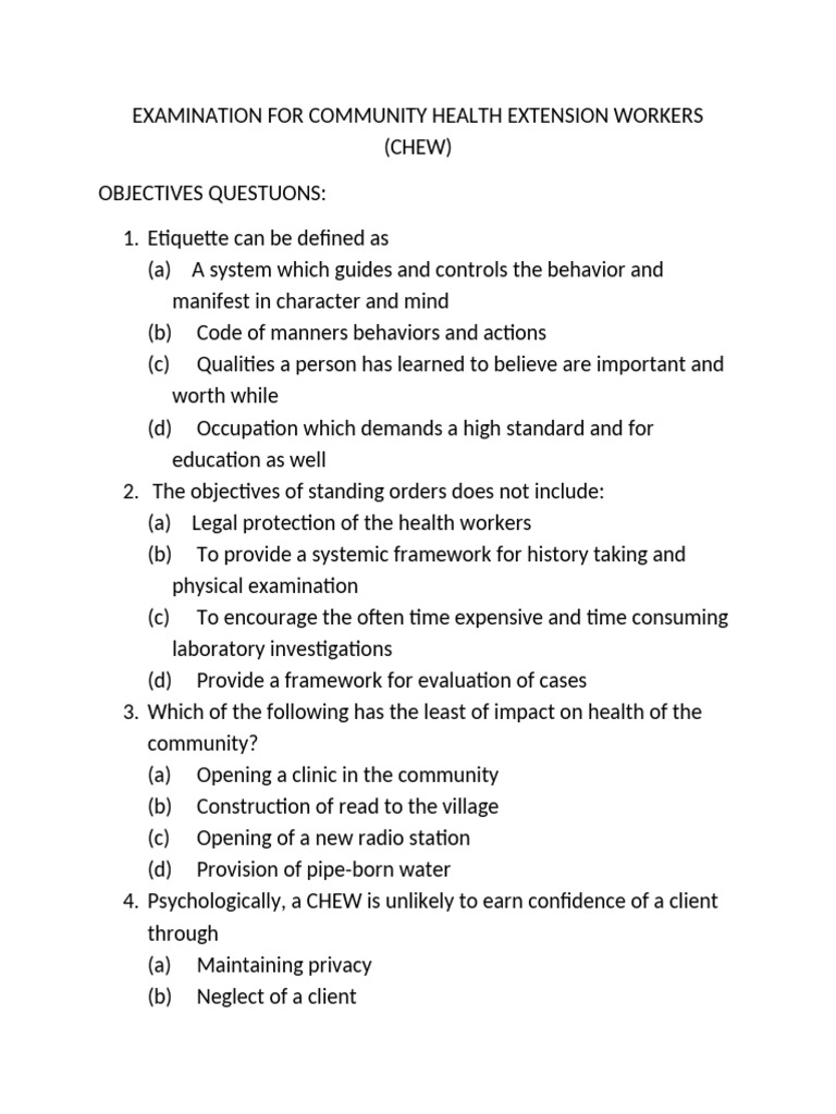 Examination For Community Health Extension Workers | PDF | Childbirth ...