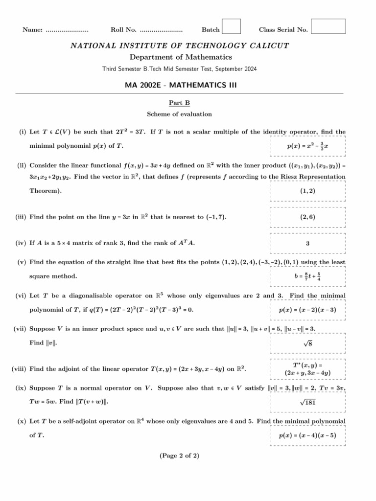 MA2002E Mid Sem Test - Scheme | PDF