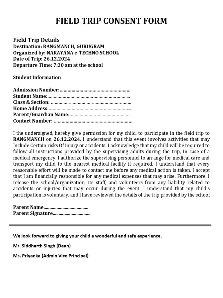 FIELD TRIP CONSENT FORM | PDF