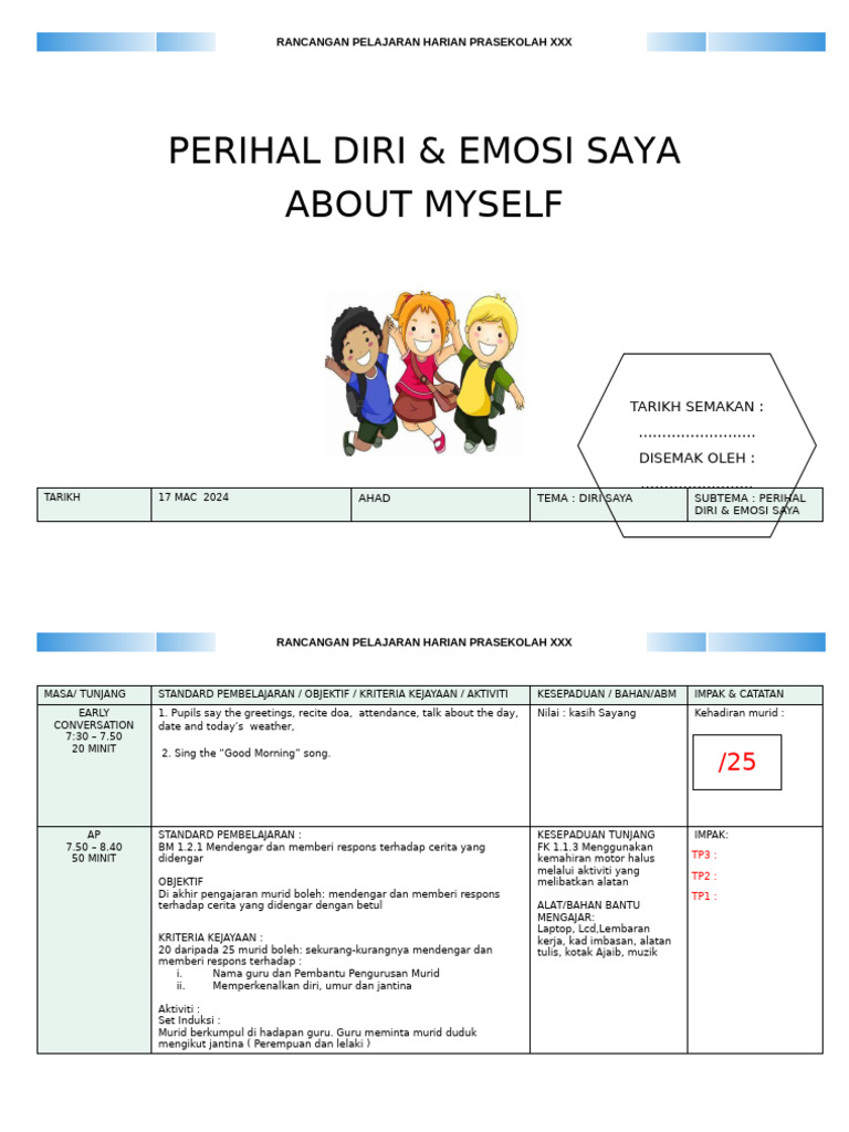 TP2359 - RPH 2024 Prasekolah Minggu 2 Perihal Diri Dan Emosi Saya1 | PDF