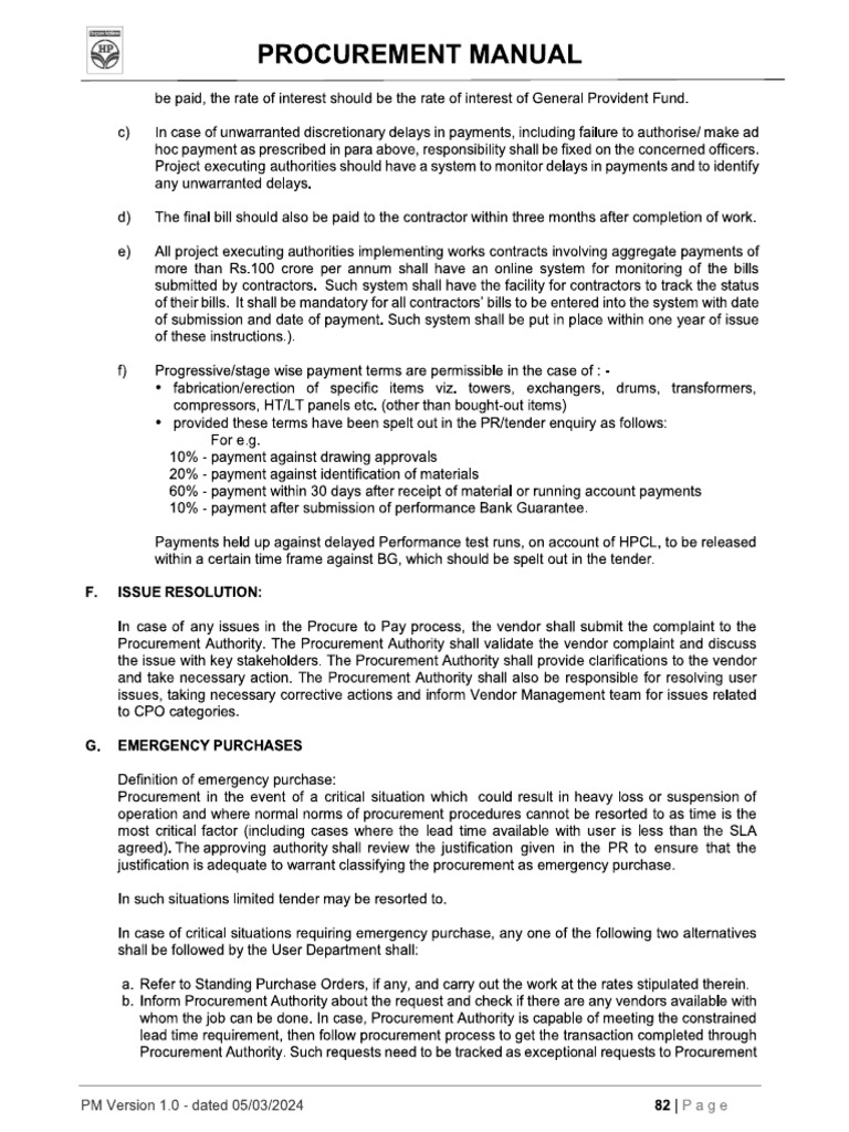 Emergency purchase - procurement manual | PDF