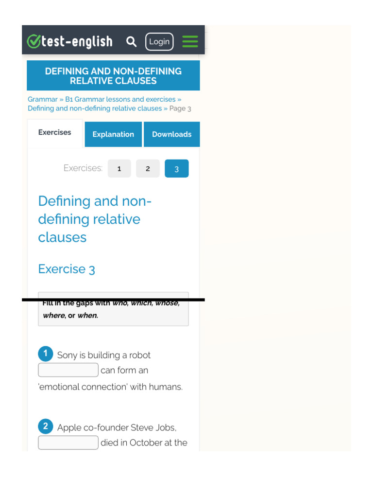 Defining and Non-Defining Relative Clauses - Page 3 of 3 - Test-English ...