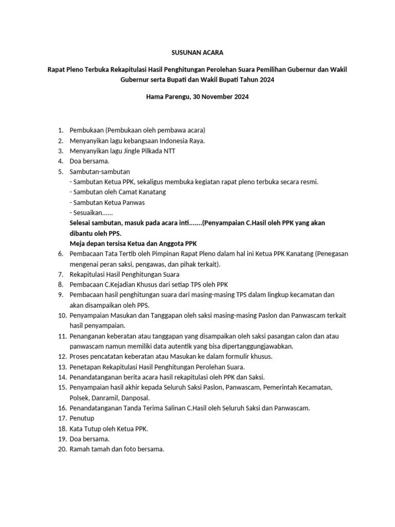 SUSUNAN ACARA RAPAT PLENO HITUNG | PDF