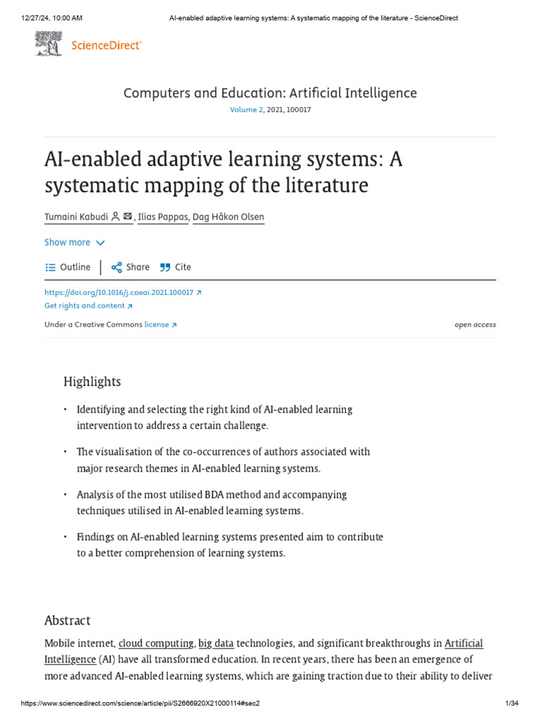 AI-enabled Adaptive Learning Systems - A Systematic Mapping of The ...