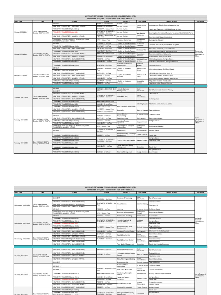 Extract AY 2024 - 2025 T1 CAT-1 Timetable - CAT-1 Timetable | PDF | Business