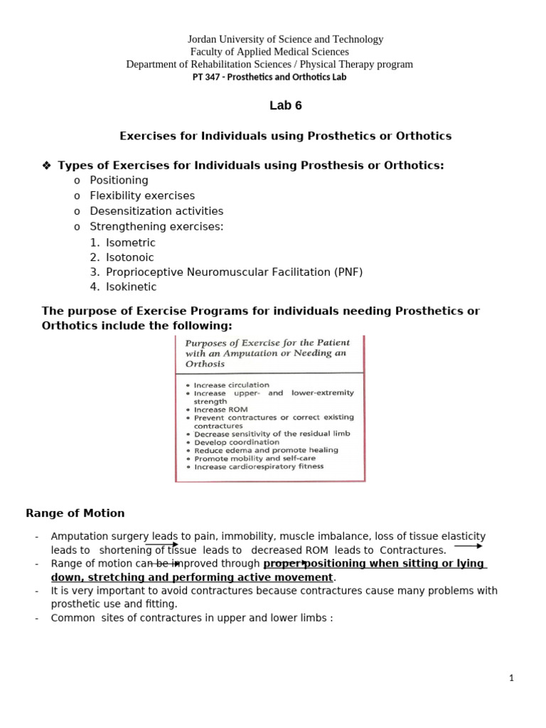 PT 347 Lab 6 - Exercises Programs | PDF | Prosthesis | Anatomical Terms Of Motion