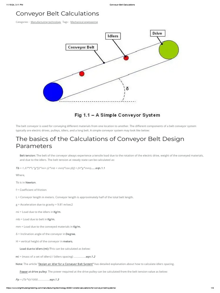 Conveyor Belt Calculations | PDF | Belt (Mechanical) | Tension (Physics)