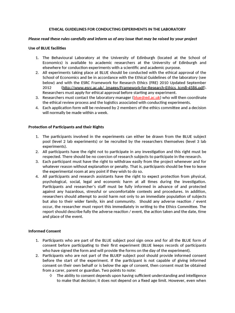 Ethical Guidelines for Lab Experiments | PDF | Informed Consent ...