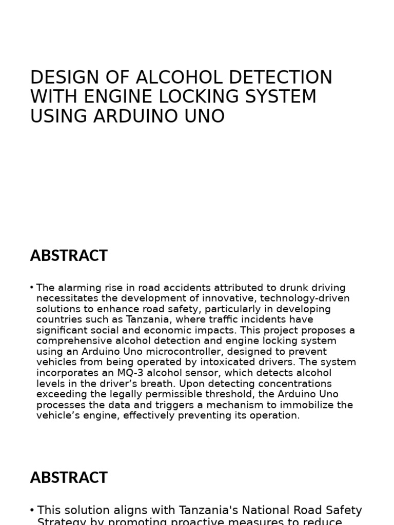 Design of Alcohol Detection With Engine Locking System | PDF | Driving Under The Influence ...