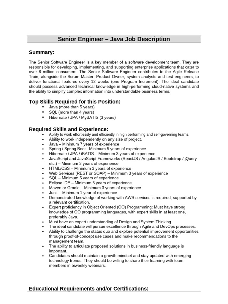 REQ 2 Java (MAXe) Sr. Engineer - JD V2 | PDF | Agile Software Development | Software