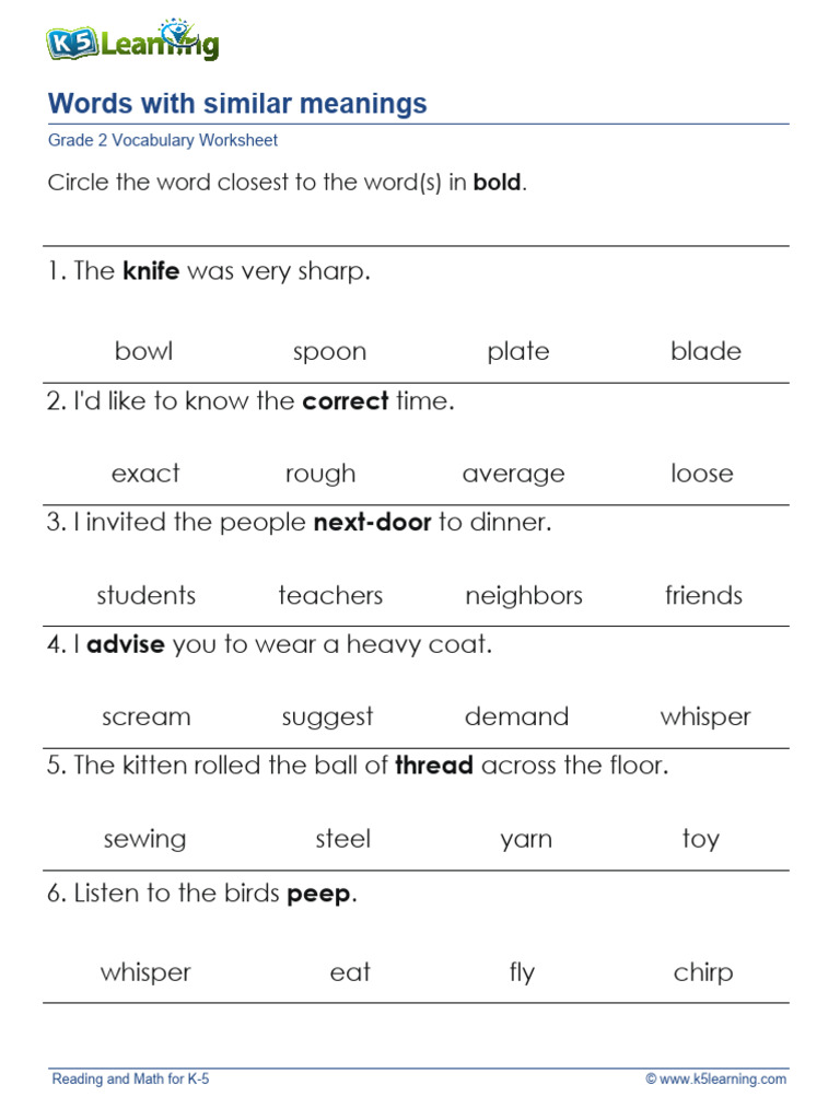 Grade 2 Words Meanings 4 | PDF