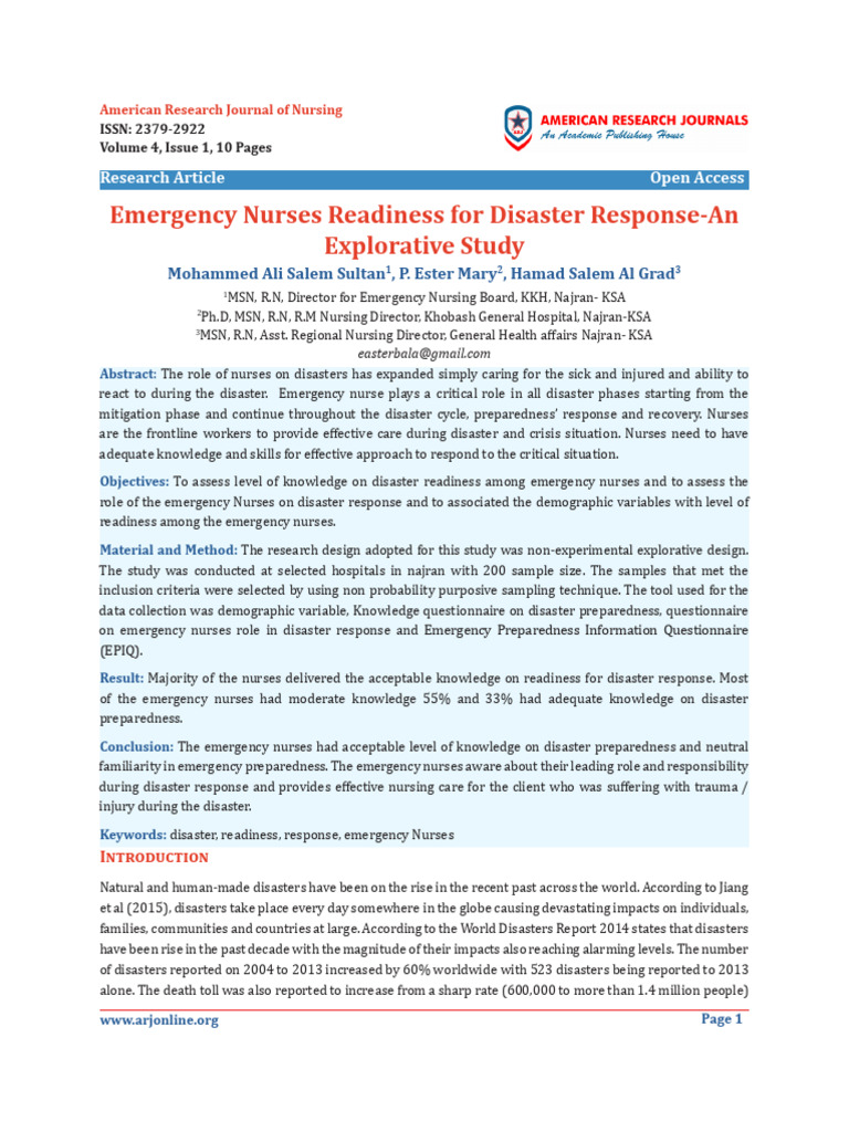 Emergency Nurses Readiness For Disaster | PDF | Emergency Management ...