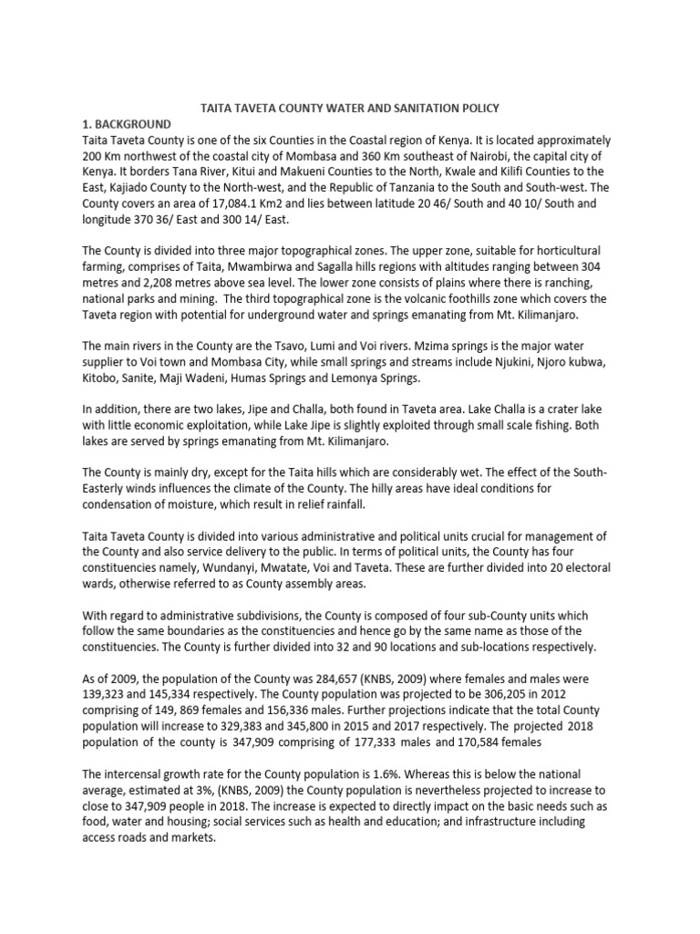 Taita Taveta County Water Policy Overview | PDF | Water Resources ...