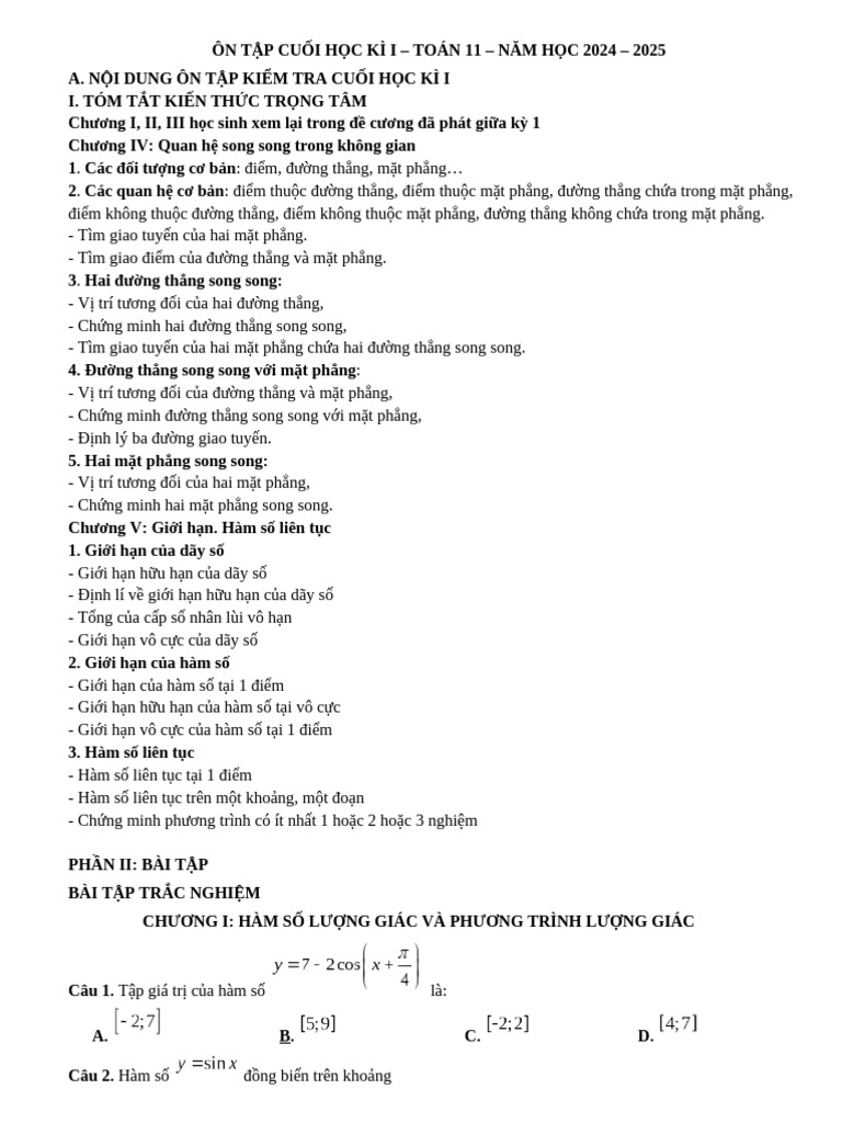 Đề Cương Cki Lớp 11 Năm 2023-2024- Gv1 (1) | PDF