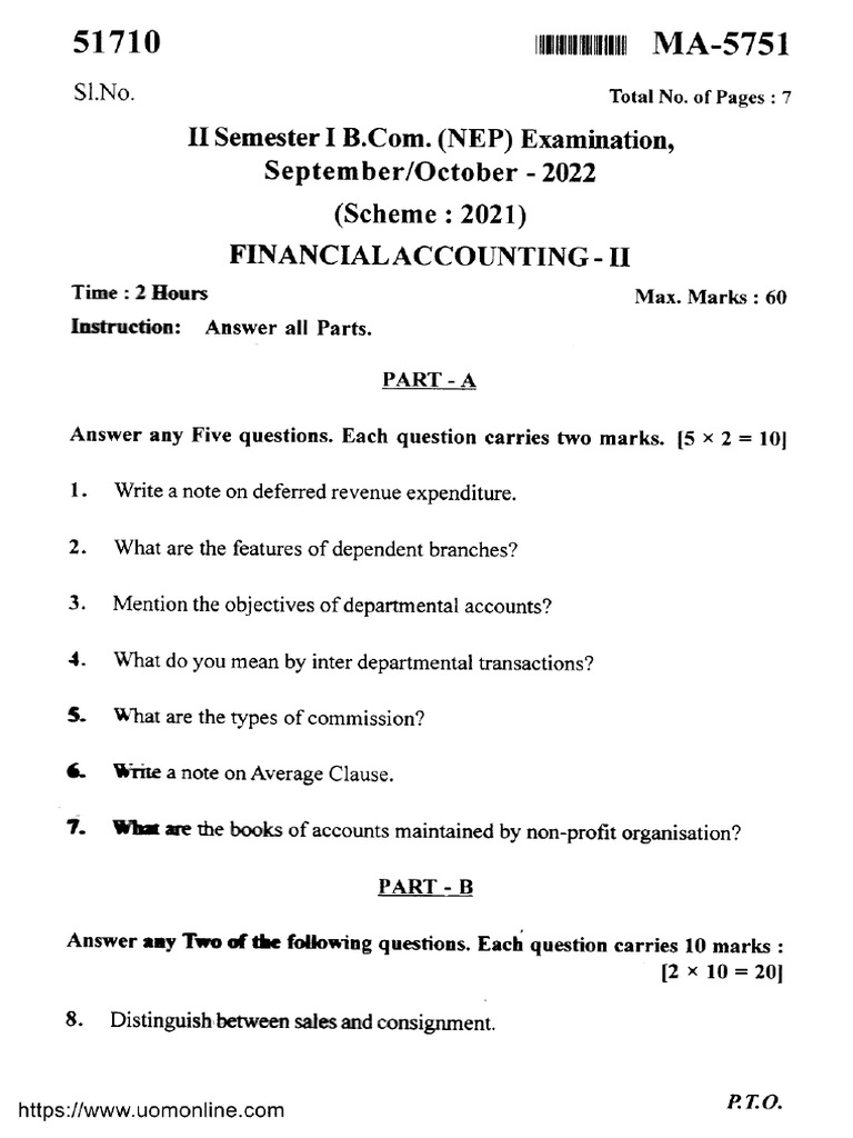 Bcom 2 Sem Financial Accounting 2 Ma 5751 Oct 2022 | PDF