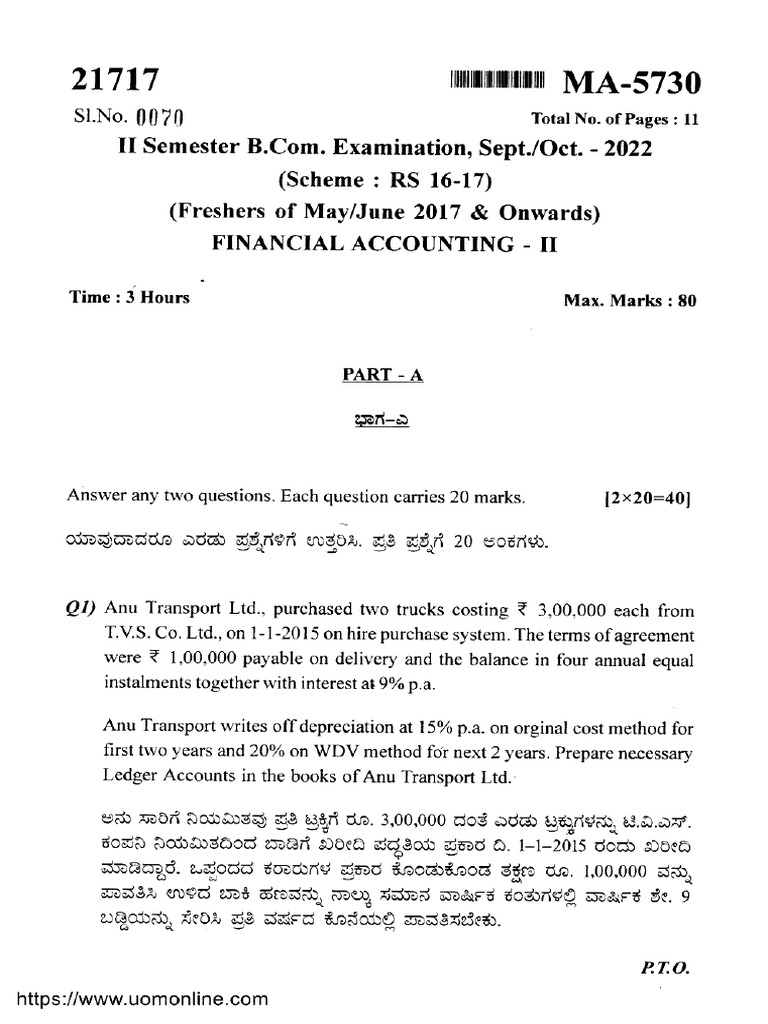 Bcom 2 Sem Financial Accounting 2 Ma 5730 Oct 2022 | PDF