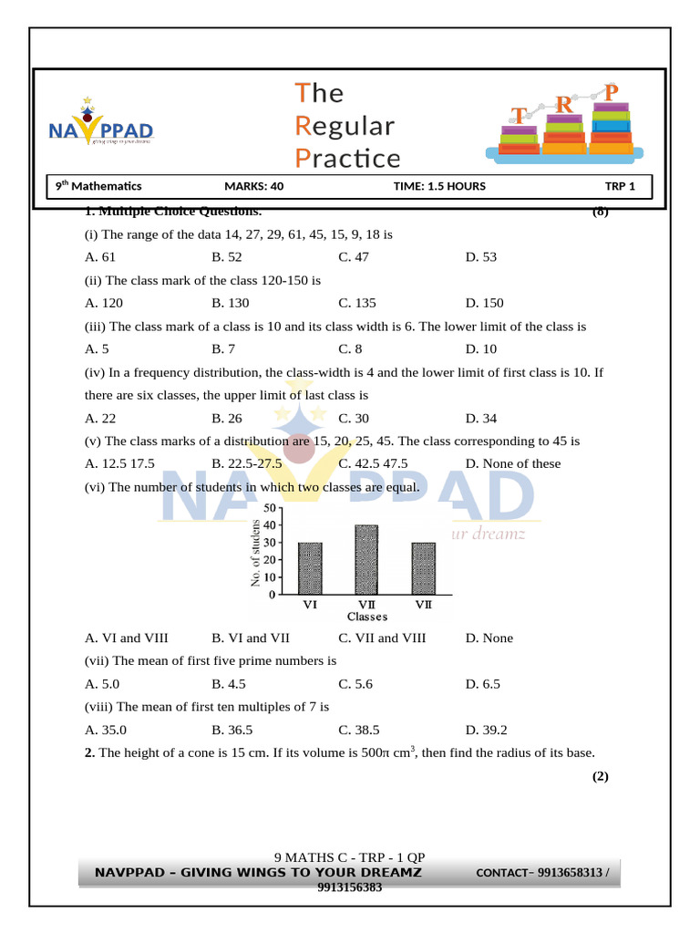9 MATHS C - TRP - 1 QP | PDF | Sphere | Geometry