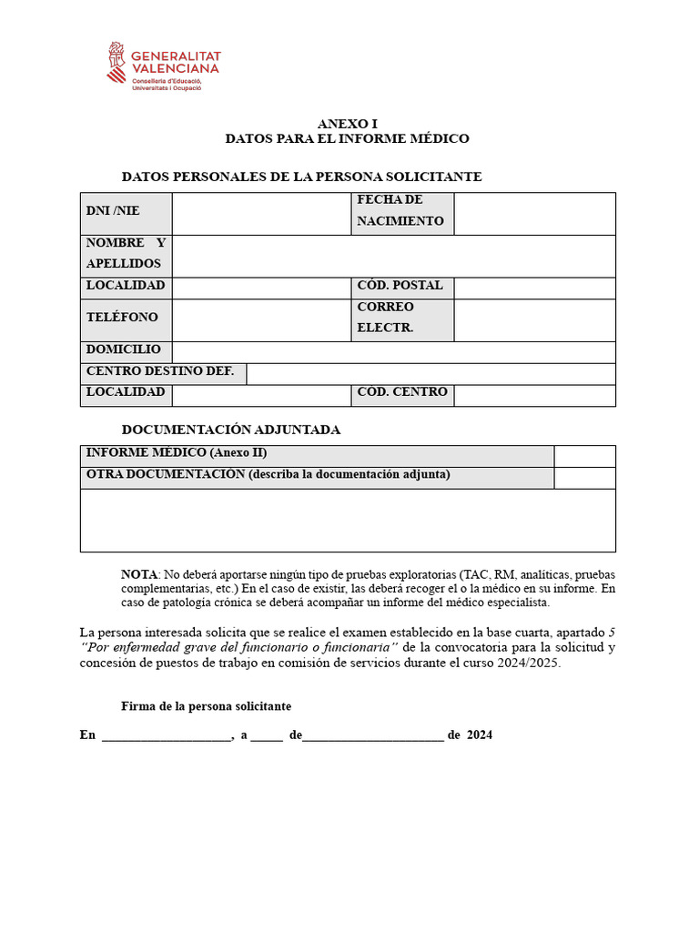 Anexo I Solicitud Informe Médico Cas | PDF