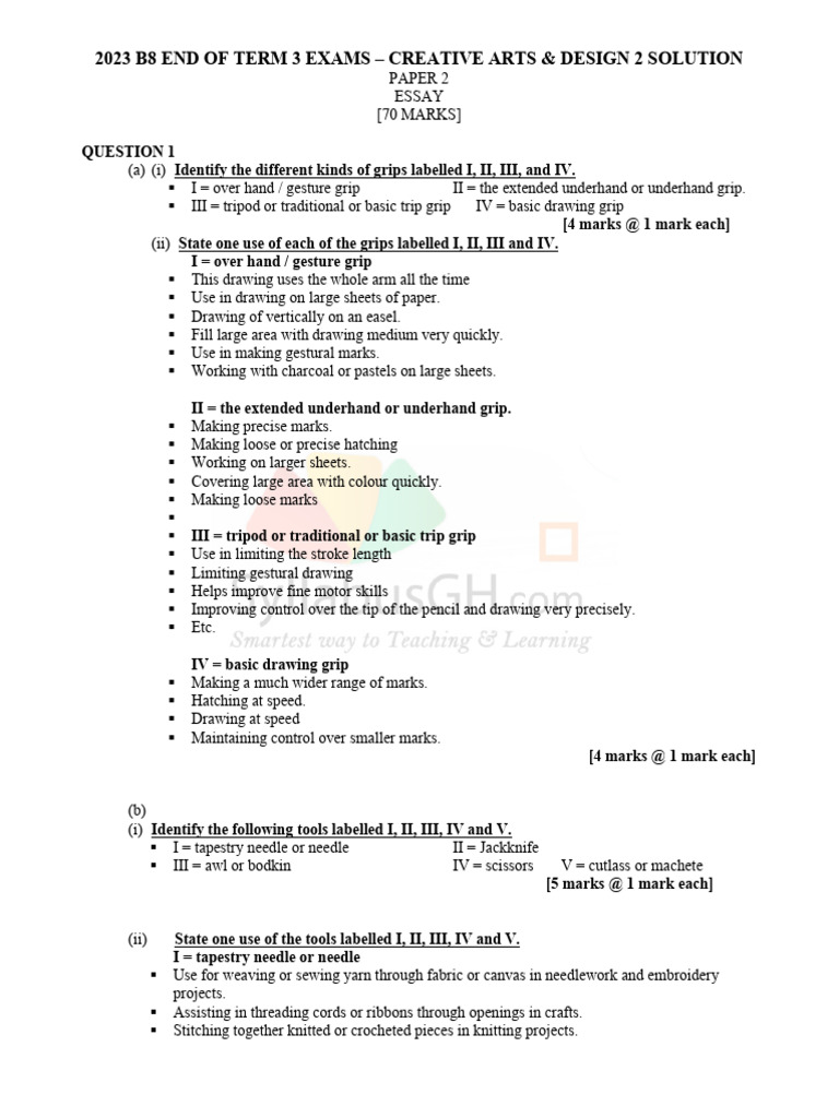 Creative Arts & Design Exam Solutions | PDF | Tempo | Drawing