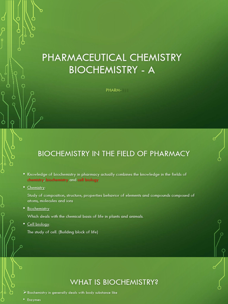 Biochemistry in the field of Pharmacy.docx | PDF | Biochemistry | Chemistry