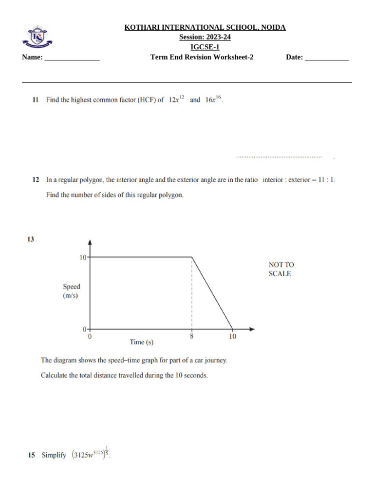 IGCSE-1 Term End Revision Worksheet | PDF