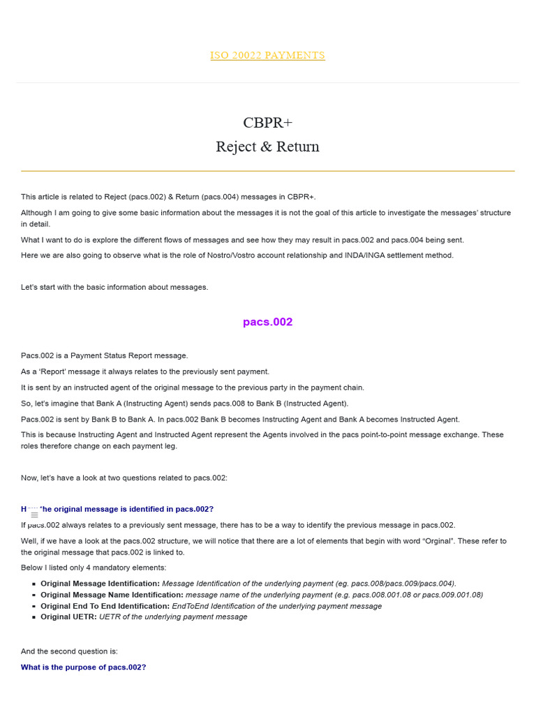 Reject & Return - ISO 20022 Payments 3 | PDF | Information | Payments